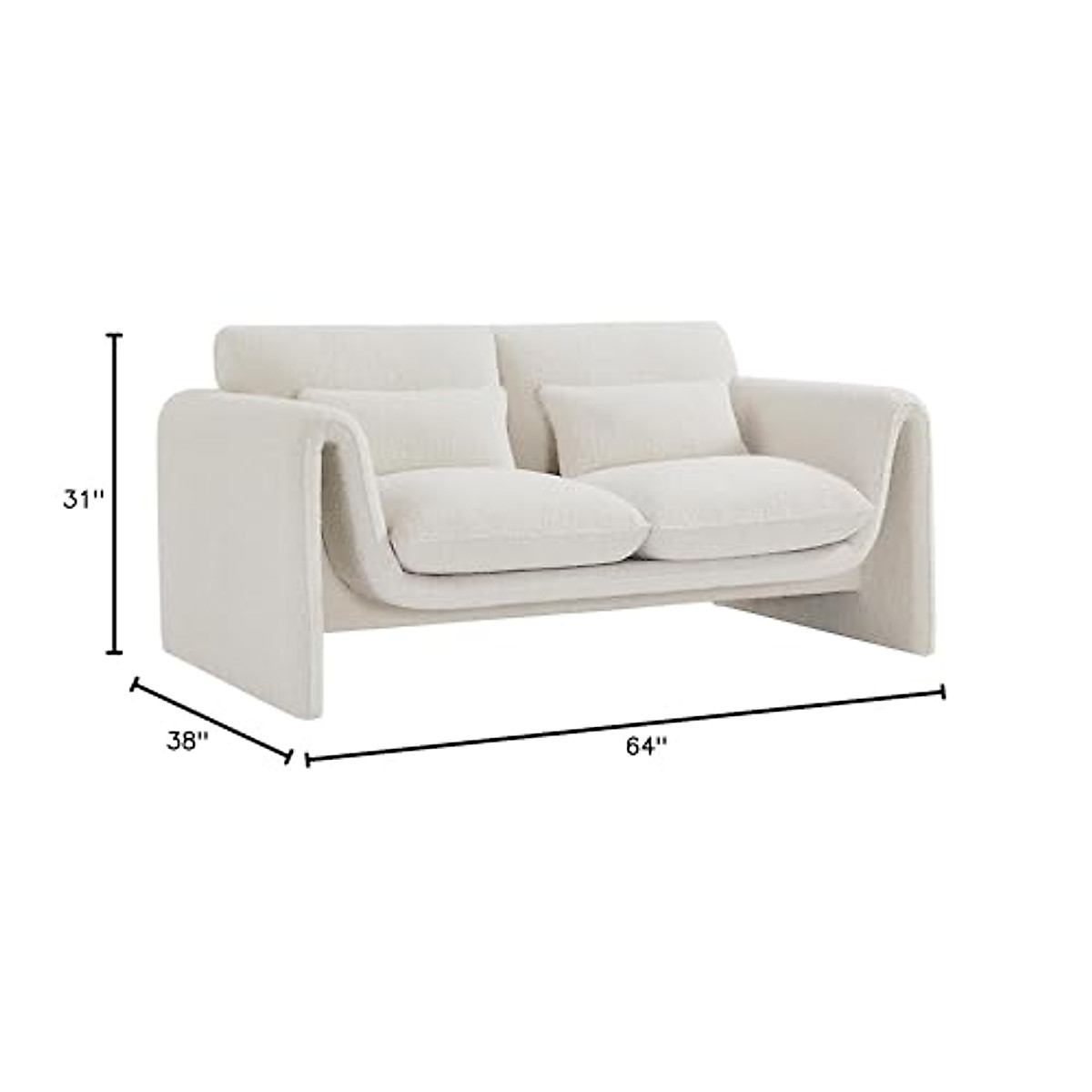 Meridian Furniture 198Cream-L Stylus Collection Modern | Contemporary Boucle Fabric Upholstered Loveseat with Rich Cream Boucle Fabric, Curved Arms, 64" W x 38" D x 31" H, Cream