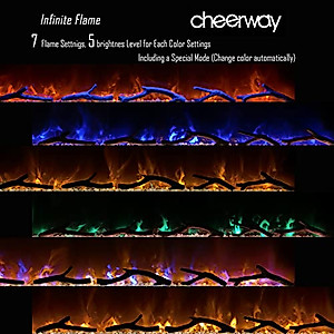 Cheerway 36 Inch Electric Fireplace, Recessed Fireplace Insert and Wall Mount Fireplace Heater with Remote & Touch Control, Adjustable Flame Color & Brightness, Log Set & Crystals, Child Lock & Timer