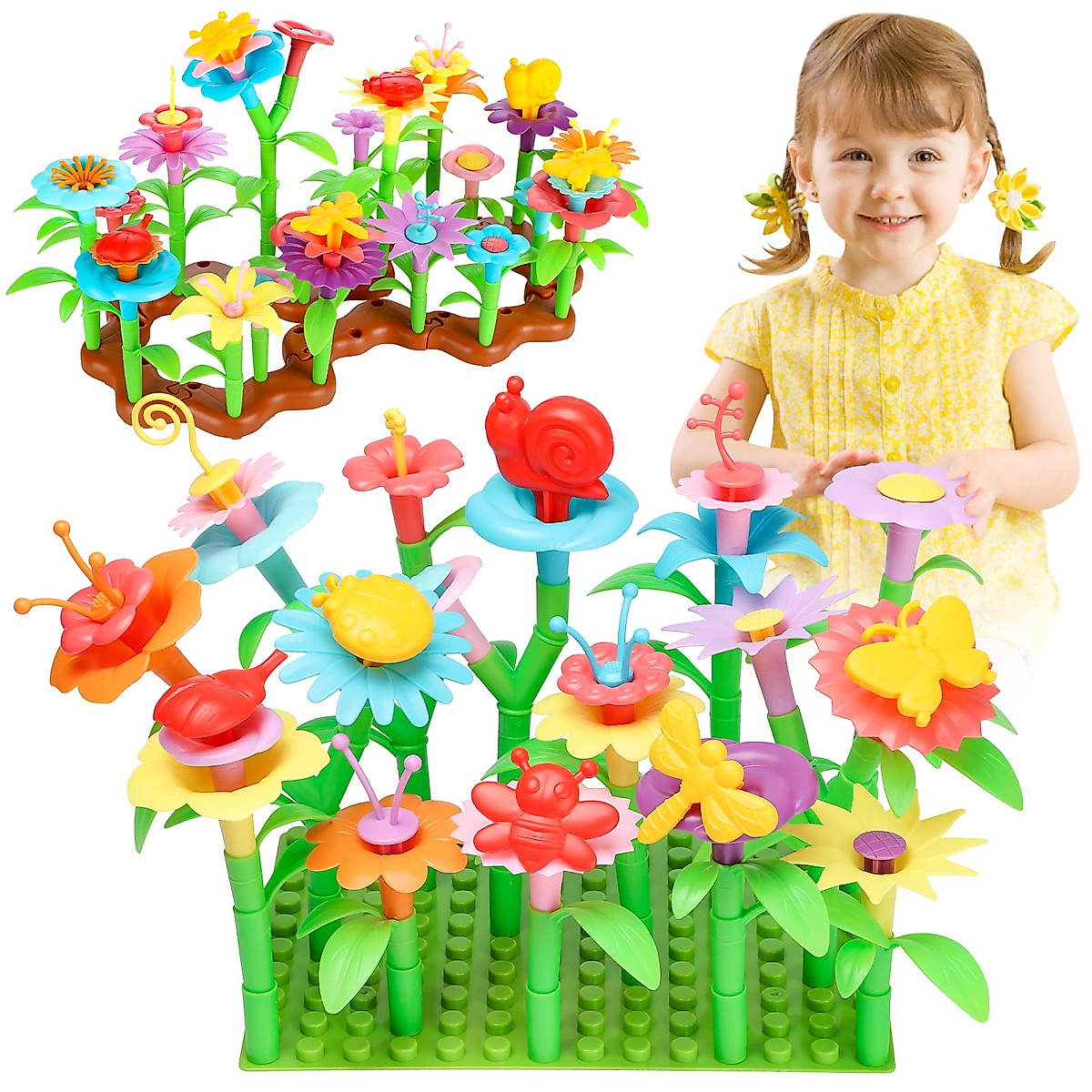 Flower Garden Building Toys for Girls Age 3, 4, 5, 6, 7 , Pretend Play Gardening Gift for Kids, Stacking Game for Toddlers, STEM Educational Activity for Preschool