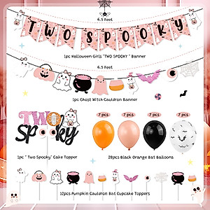 Girls Halloween 2nd Birthday Party Decor, Halloween Two Spooky Banner Cute Ghost Cake Topper Balloons for Halloween Theme Little Boo Second Birthday Happy Boo Day Boo Im Two Baby Shower Party Supplies