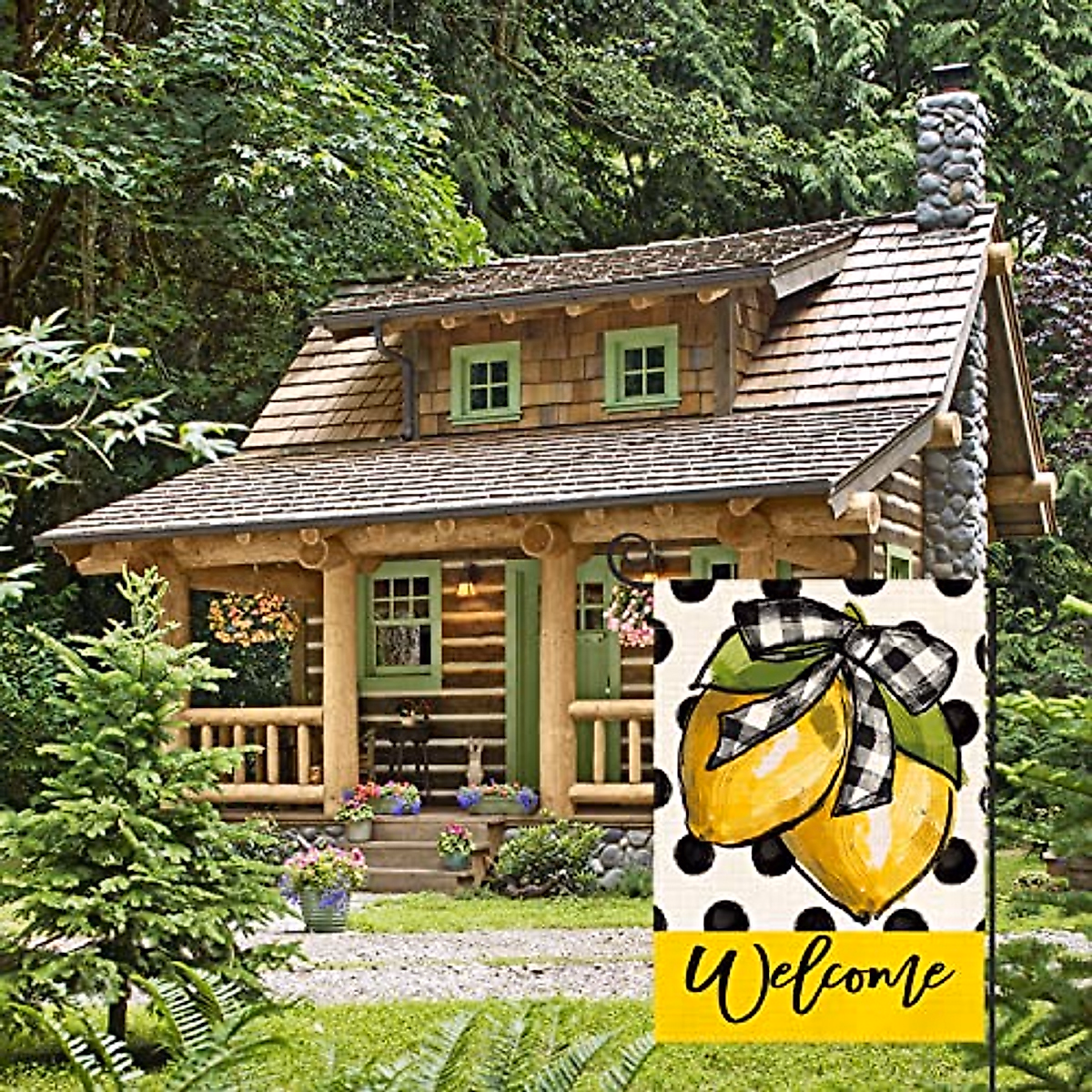 AVOIN colorlife Polka Dot Welcome Lemon Summer Garden Flag 12 x 18 Inch Double Sided Outside Yard Outdoor Decoration