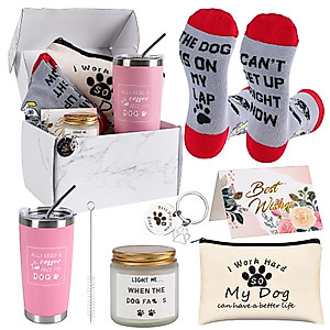 Kolewo4ever 7 Pieces Dog Mom Gifts for Women Best Dog Lovers Women Gifts with Tumbler Makeup Bag Scented Candle Socks Key Chain Greeting Card for Dog Lover Dog Mom Christmas Gift