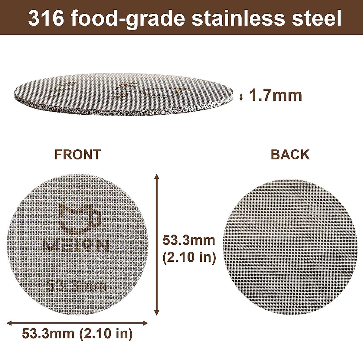 Espresso Puck Screen 53.3mm Reusable Coffee Filter for Espresso Portafilter Filter Basket 54mm, 1.7mm Thickness 150μm, 316 Stainless Steel Espresso Filter Screen (2 Packs 53.3mm)