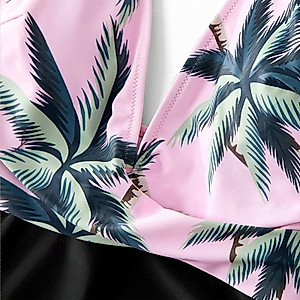 IFFEI Mommy and Me Swimsuits One Piece Monokini Bathing Suits Coconut Tree Printed V Neck Family Matching Swimwear Pink Men: M