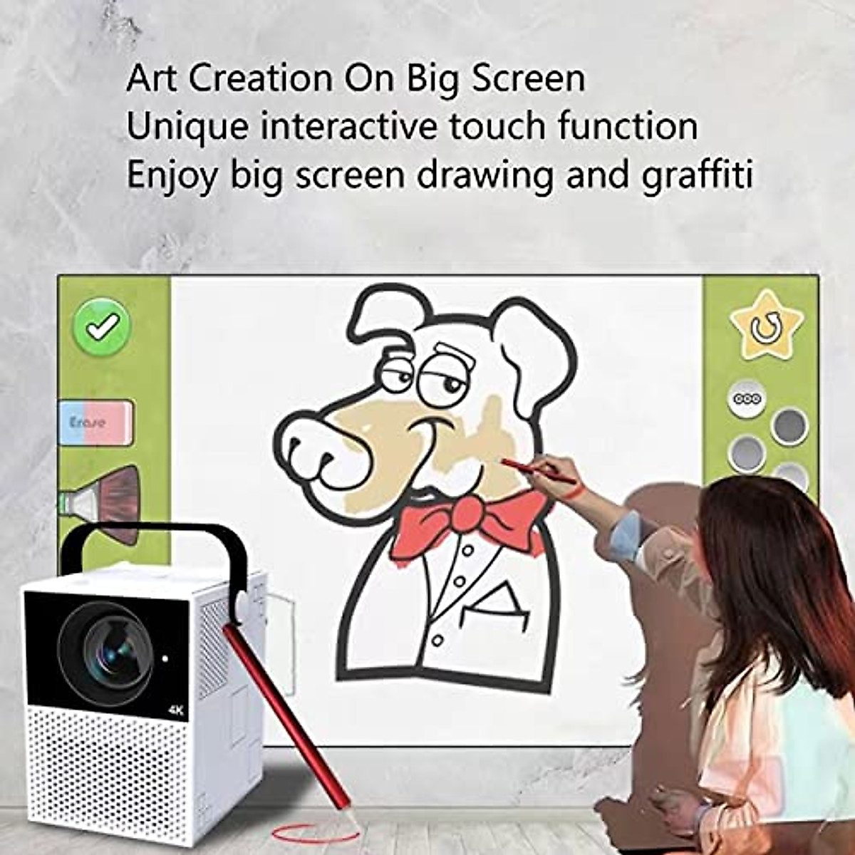 Touch Projector for Android 9, 100 ANSI Lumen, with Screen Floating Brush Function, 16GB Memory, Built in WiFi, Bluetooth, Support 4K Source, 1080P Portable Mini Projectors(USA)