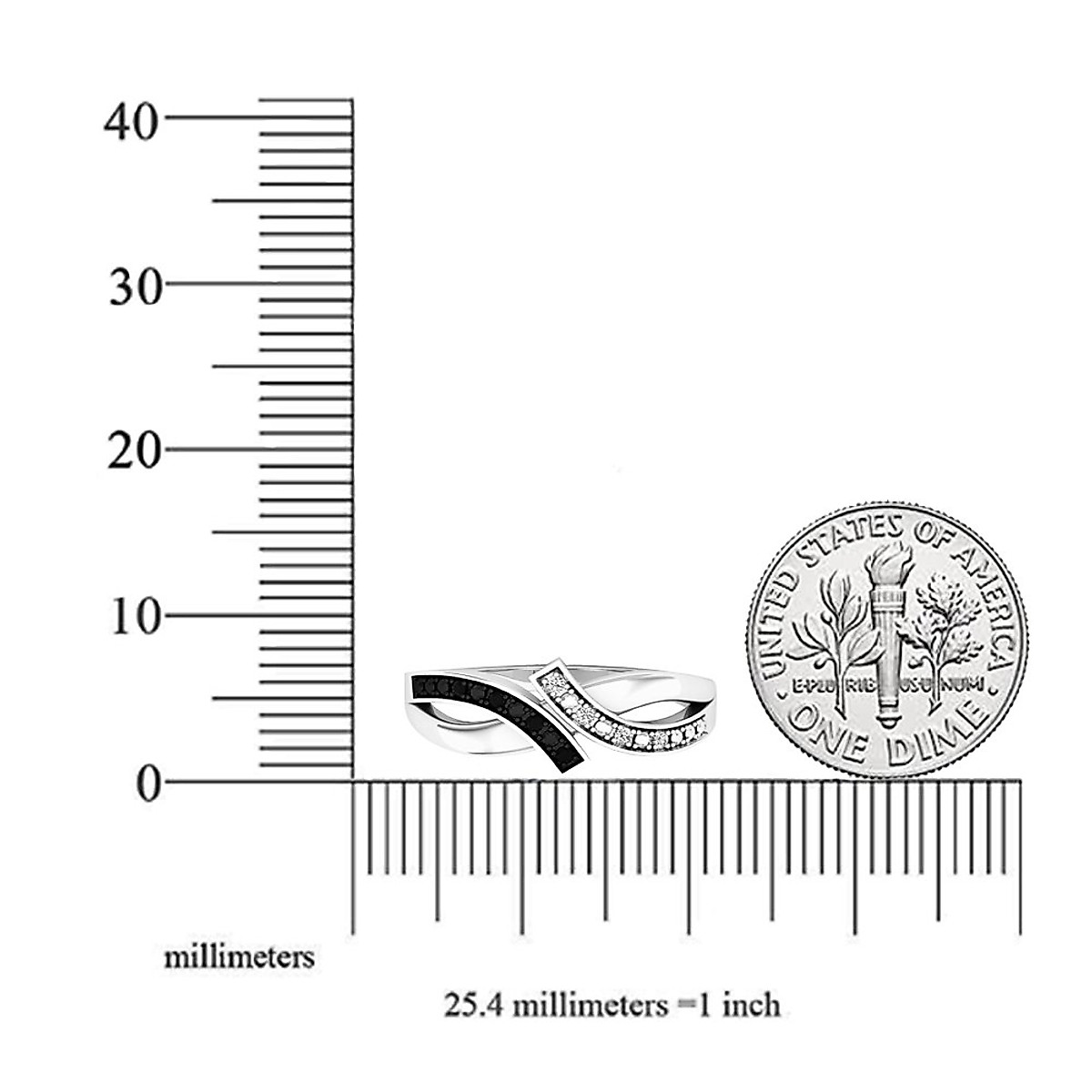 Dazzlingrock Collection 0.06 Carat (ctw) Sterling Silver Round Black and White Diamond Ladies Bypass Promise Ring, Size 8