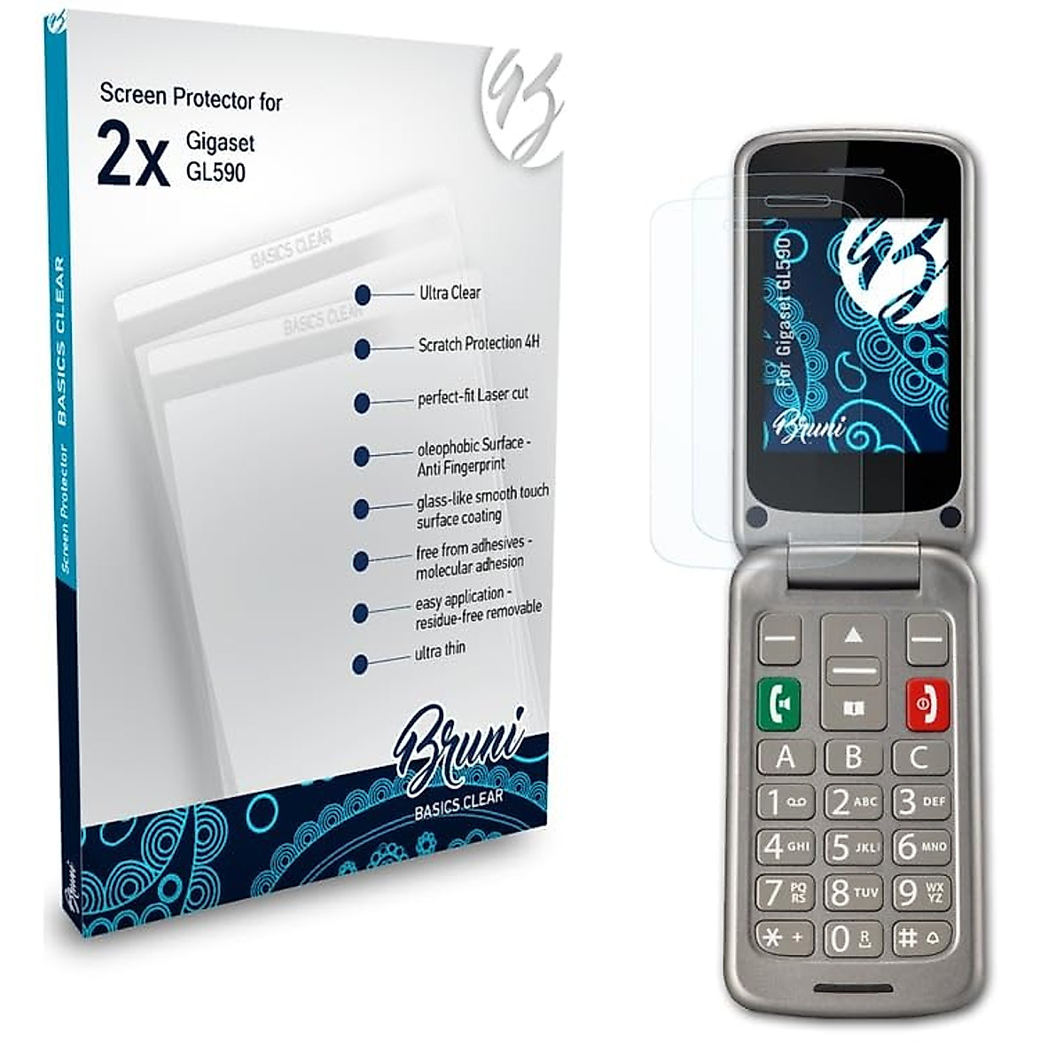 Bruni Screen Protector compatible with Gigaset GL590 Protector Film, crystal clear Protective Film (2X)