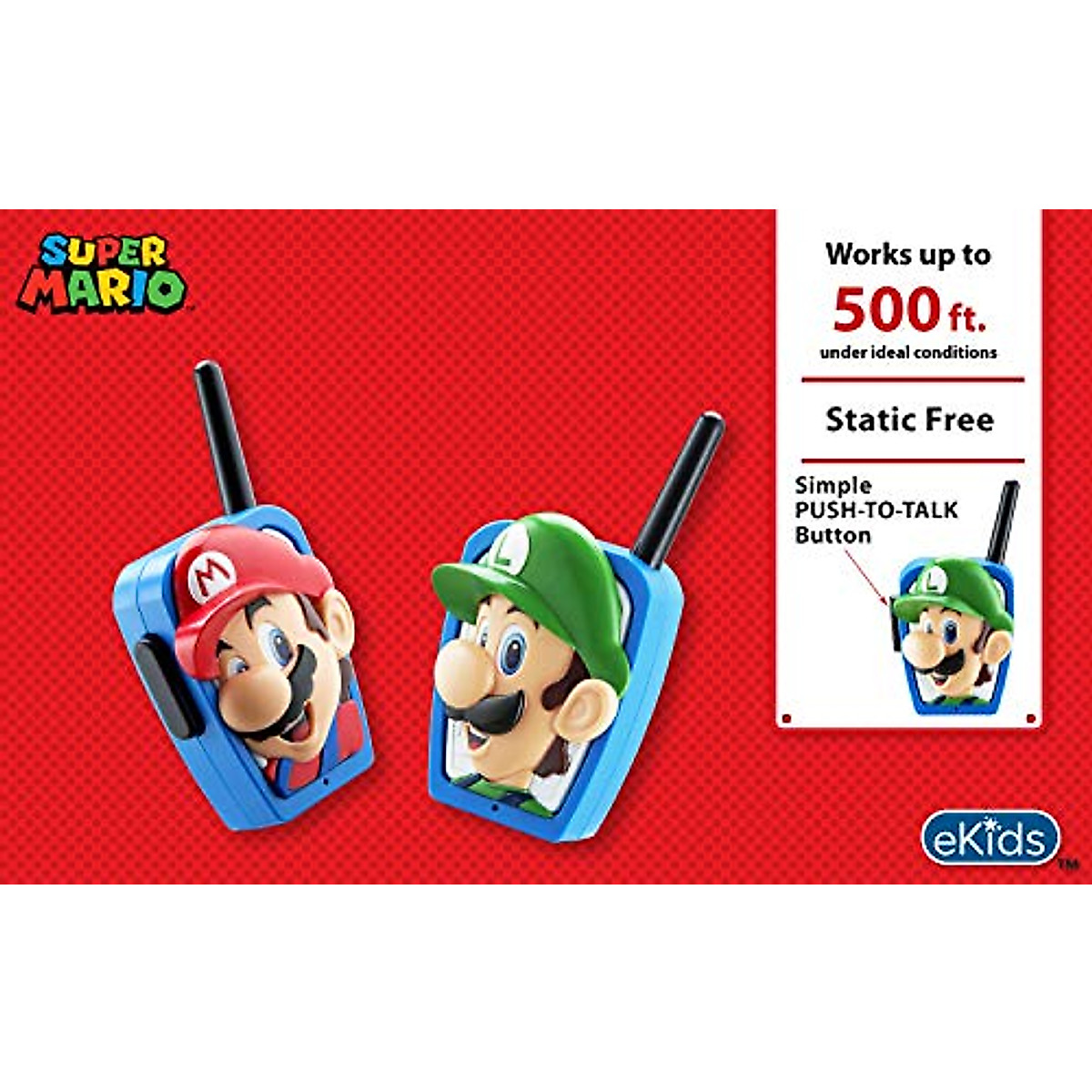 Super Mario Bros Walkie Talkies Kids Toys, Long Range, Two Way Static Free Handheld Radios, Designed for Indoor or Outdoor Games for Kids Aged 3 and Up