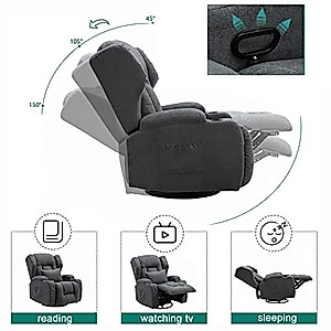 SAMERY Swivel Rocker Recliner Chairs, Manual Recliner Chair 360 Degree Swivel Nursery Rocking Chair Glider with Lumbar Pillow, Cup Holders, Side Pockets, Home Theater Seating, Fabric