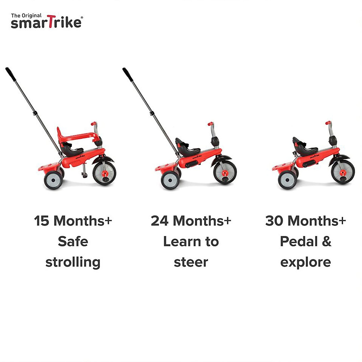 smarTrike Breeze Toddler Tricycle for 1,2,3 Year Olds - 3 in 1 Multi-Stage Trike, Red
