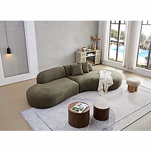 LETBASK 135.4" Curved Sectional Sofa,Oversized Modular Chaise Longue,6-Seat Boucle Fabric Couch with Pillows for Living Room,Apartment,Office (Green+Right-Facing)