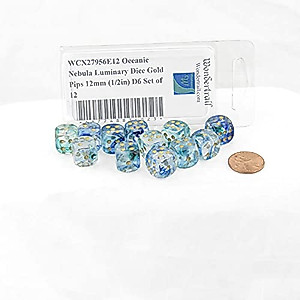 Oceanic Nebula Luminary Dice with Gold Pips 12mm (1/2in) D6 Set of 12 Wondertrail