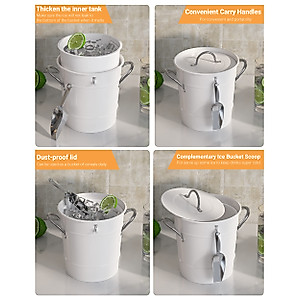 LF Likefair Double Wall Ice Bucket with Lid and Spade,4.2Quart/4Liter Galvanized Ice Buckets for Beer,Ice,Wine,Champagne,Parties,Outdoor,Picnic,Bar (Cream White)