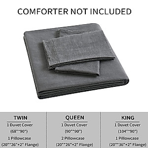 CAROMIO Grey Duvet Cover Queen Cotton, Ultra Soft Comfortable Bedding Set for Summer, Washed Cotton Duvet Cover Set 1 Duvet Cover + 2 Pillowcases(Dark Grey, Queen/Full, 3 PCS)