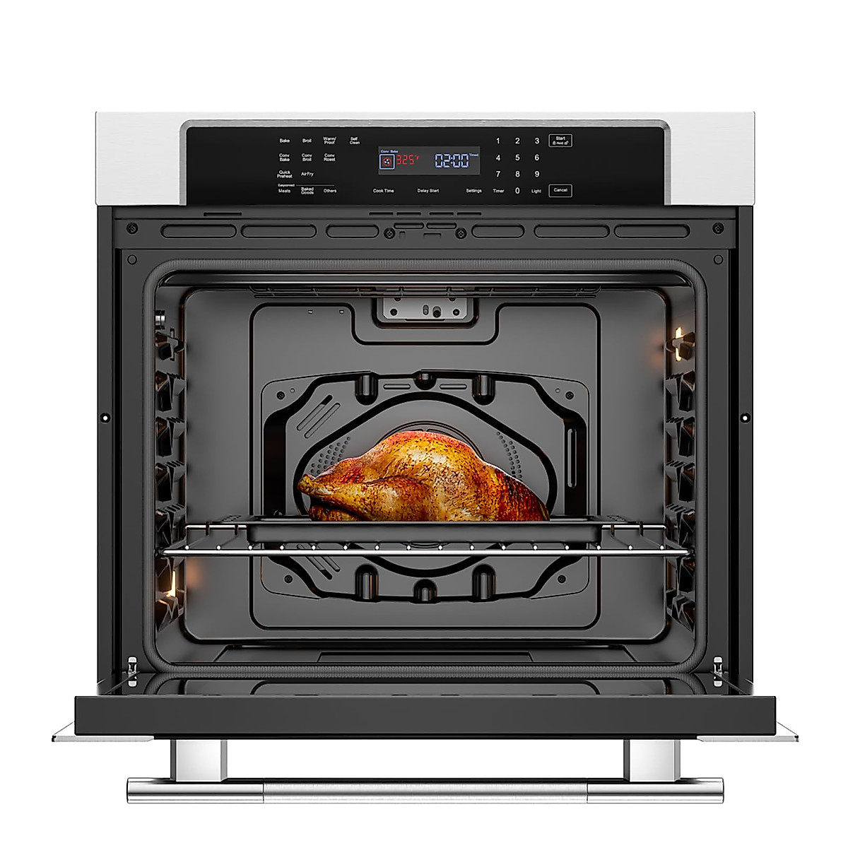 Generic 30" Electric Single Wall Oven with 10 Cooking Functions, Self Cleaning LED Digital Display, Convection Fan, Touch Control, 5 cubic feet, Silver