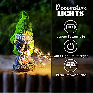 Flocked Large Garden Gnome Outdoor Statues Decor Holding Shower Sign with Solar Lights, Resin Garden Sculpture & Statues, Garden Decorations for Patio, Yard, Lawn Ornaments, Gnome Gifts