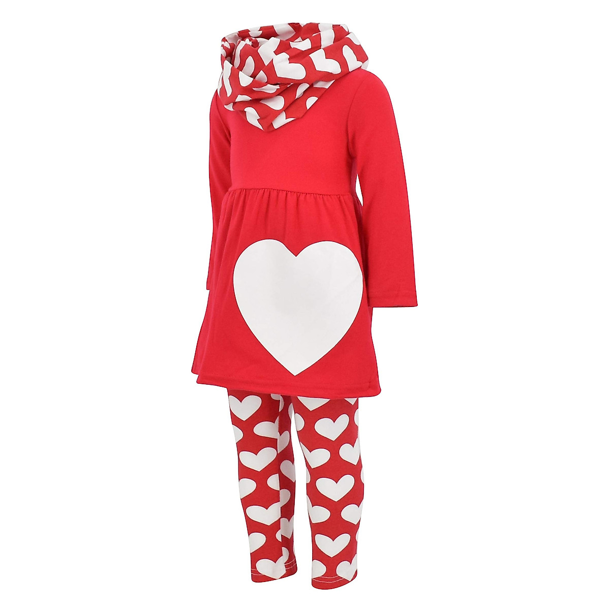 Unique Baby Girls Valentines Day Toddler Double Hearts Legging Set Outfit (4 Years, Red)