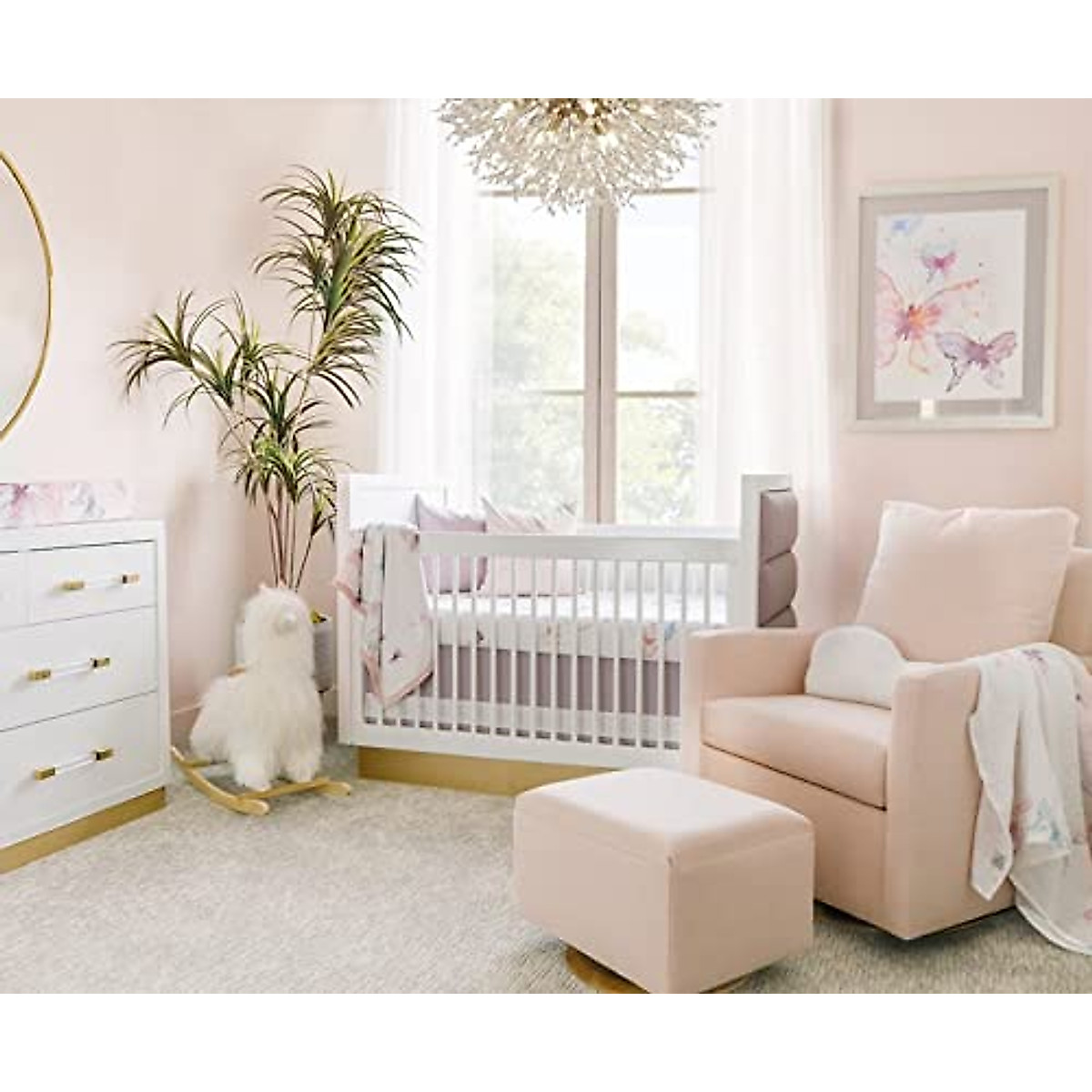 Oilo Crib Sheet, Breathable 100% Turkish Cotton Fitted Jersey, 300 Thread Count, Machine Washable, Fits Standard Crib (28" x 52" x 6"), Girl, Boy, & Neutral Nursery Design, Watercolors, Butterfly