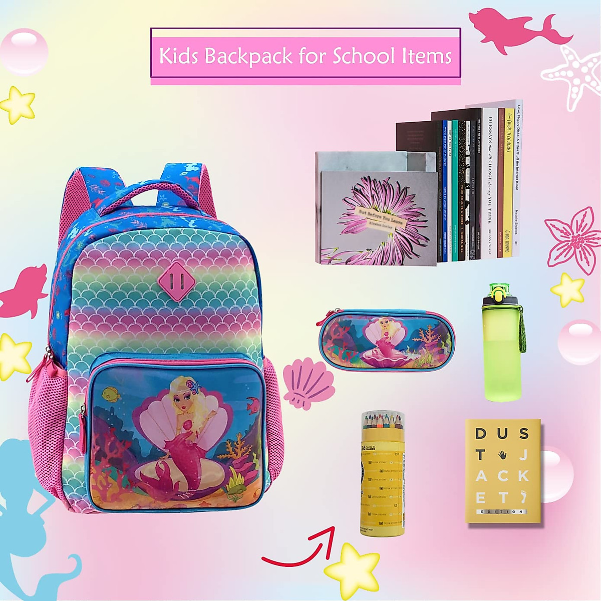 HAPPYSUNNY Unicorn Backpack for Girls Reversible Sequins Unicorn School Backpack 15 Inch Kindergarten Preschool Elementary Children Bags with Elastic Mesh Pockets for Bottle