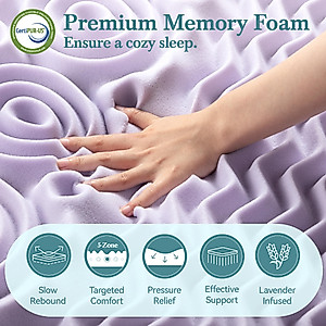 HOOMIC 3 Inch Queen Memory Foam Mattress Topper, 5-Zone Lavender Cooling Gel Infusion, CertiPUR-US Certified, Purple