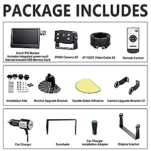 DVKNM RV Backup Camera System 9" AHD IPS Dual Split Monitor 1080P HD Rear View Camera DVR Loop Recording IP69 Waterproof Night Vision for Car RV Trailer Truck Bus Semi etc. (TH102)