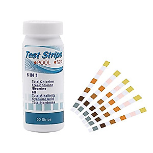 6 in 1 Swimming Pool & Spa Test Strips 50 Count Spa Test Strips for Hot Tub Quick & Accurate Pool Test Strips for Total Chlorine/Free Chlorine/Cyanuric Acid/Total Hardness/PH/Total Alkalinity