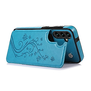 Asuwish Phone Case for Samsung Galaxy A14 5G with Tempered Glass Screen Protector Card Holder Wallet Cover Stand Flip Leather Cell Accessories Glaxay M14 A 14 4G 14A 14M G5 Cases Women Men Blue