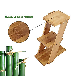 SOONHUA Mini Bamboo Plant Flower Stand,3 Tier Plant Display Ladder Shelf Flower Pot Storage Rack Display Shelving Unit Holder for Indoor and Outdoor Use Decor