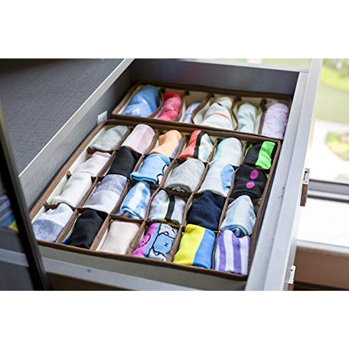 Amelitory Underwear Organizer Drawer Divider Foldable for Bras Panties Socks 4 Set, Beige