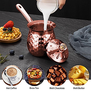 Alunsito 20 Oz / 600 Ml Stainless Steel Turkish Greek Arabic Coffee Pot, Stainless Steel Stovetop Coffee Maker with Lid and Handle, Espresso Maker, Milk & Butter Warmer, Rose Gold