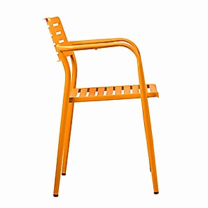 GWAREZ Outdoor Bistro Metal Arm Chair Stackable Garden Dining Chair for Patio Backyard Lawn, Set of 2, Bright Orange…