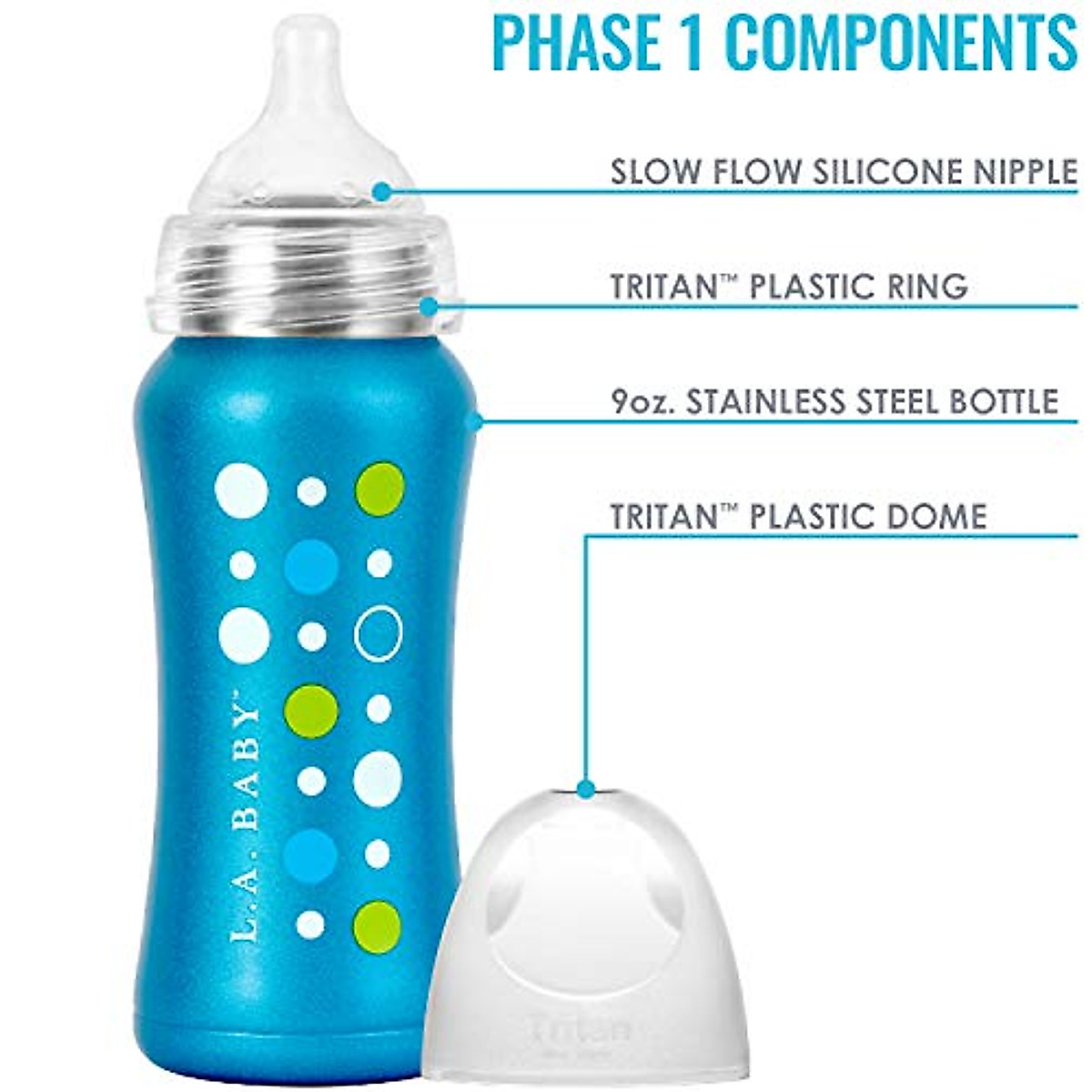 Ultimate Stainless Steel Baby Bottle 9oz Insulated Baby Bottle | Insulate Milk for 10+ Hours | Non-Toxic Food-Grade Stainless Steel & Food-Grade Silicone Slow Flow Nipple | Leak-Free Design - Blue