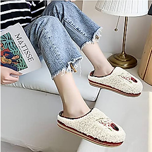 KuaiLu House Slippers Women, Cozy Memory Foam Reindeer Ladies Slippers Orthopedic Plantar Fasciitis Arch Support Bedroom Slippers Slip on Comfy Warm Home Shoes Indoor Outdoor Hard Sole Red Size 9