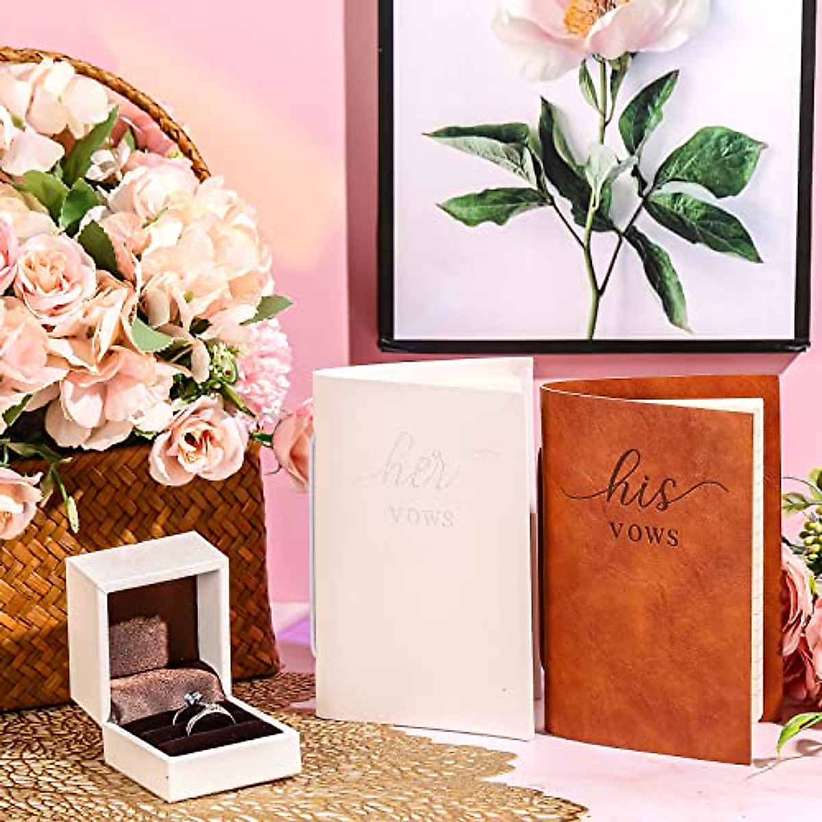 2 Pcs Wedding Vow Books His and Hers Vow Books Vow Notebook for Wedding Vows Journal Wedding Day Officiant Book 5.9 x 3.9 Inch, Bridal Shower Gifts, Wedding Keepsake, 50 Pages/Pcs (White, Brown)