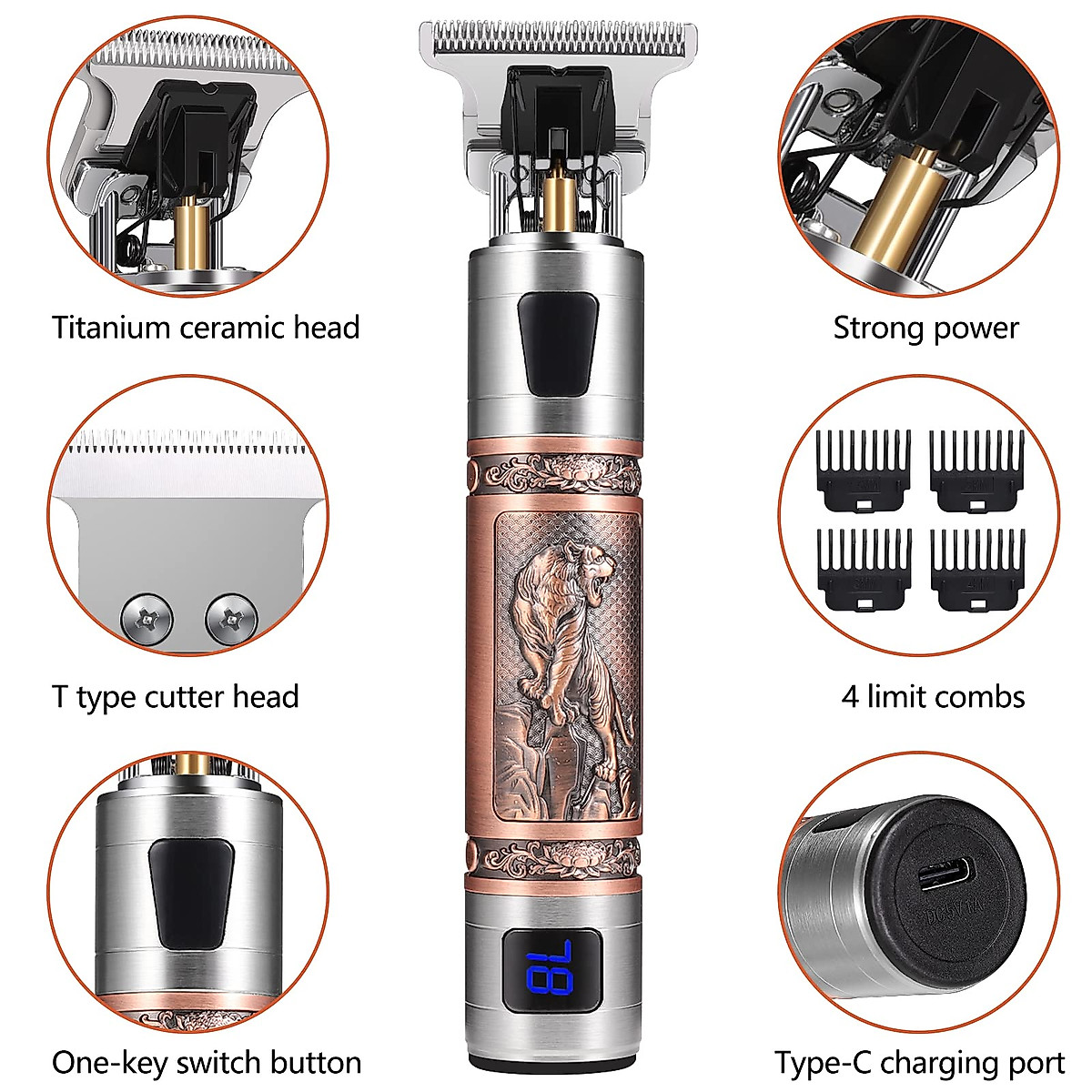 2BK LCD Display Hair Clippers for Men Professional Men Hair Trimmers, Zero Gapped Cordless Hair Trimmer, Rechargeable T-Blade Haircut & Grooming Kit Line Up Edgers Clippers for Men Home Use