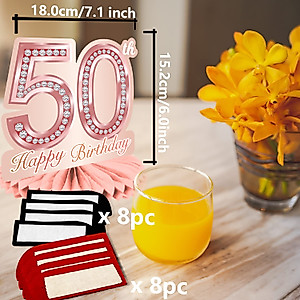 Happy 50th Birthday Rose Gold Table Honeycomb Centerpieces Balloons Theme Decor Table Decorations Table Toppers for Girls Women Sweet Princess 50 Years Old Pink Birthday Party Bday Supplies Ornament