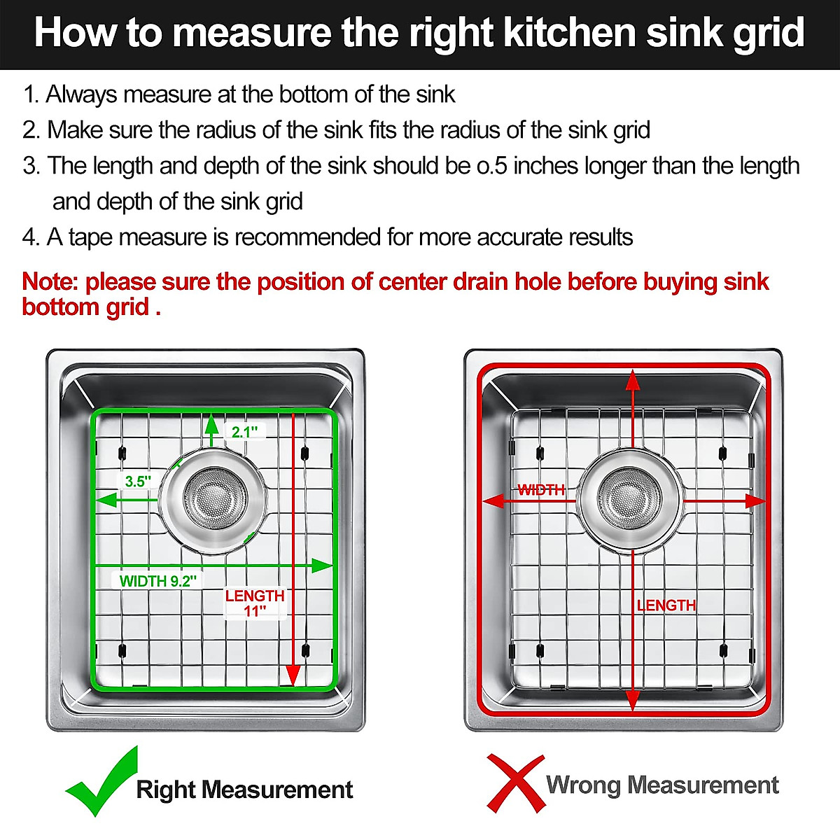 ARLBA 2Pack 304 Stainless Steel Sink Protectors for Kitchen Sink W/Rear Drain,15"x13"x1.25" Metal Kitchen Sink Grid Protector Sink Gate Sink Rack for Bottom of Sink w/2Pack Sink Strainers Rubber Feet