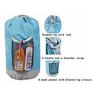 Amelitory Large Backpack Laundry Bag with a Strong Shoulder Strap Storage Bag Drawstring Closure Lake Blue