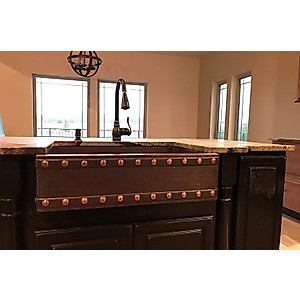 Premier Copper Products KASDB33229BS 33-Inch Hammered Copper Kitchen Apron Single Basin Sink with Barrel Strap Design, Oil Rubbed Bronze