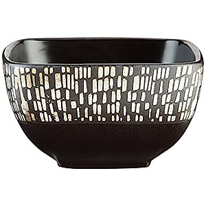 Elama Square Stoneware Pattern Dinnerware Dish Set, 16 Piece, Matte Black and Tan Tile