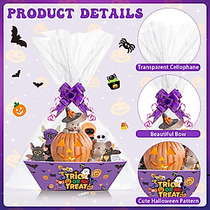 36 Pcs Halloween Baskets for Gift 9.8 x 6.5 Inch Halloween Basket to Fill Include 12 Cardboard Tray with Handles 12 Cellophane Bags 12 Bows Ribbons Gift Basket for Halloween Trick or Treat Party