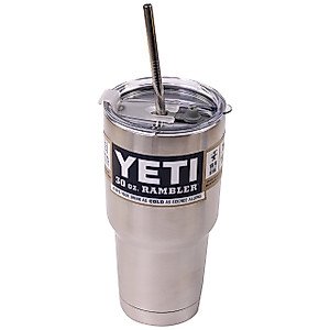 4 WIDE Stainless Steel Straws + Straw hole LID Extra LONG fits 30 oz Yeti Tumbler Rambler Cups - CocoStraw Brand Drinking Straw (4 WIDE straws + Straw Lid)