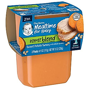 Gerber Mealtime for Baby 2nd Foods Power Blend Baby Food Tubs, Sweet Potato Turkey with Whole Grains, Pureed Baby Food, 2 - 4 Ounce Tubs/Pack (Pack of 4)