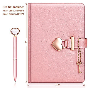 JEWPHX Heart Shaped Lock Diary with Key&Heart Diamond Pen,PU Leather,Personal Organizers Planner Journal Notebook Gift for Women Girls