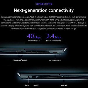 ASUS Zenbook Pro Duo 15 OLED Laptop, Intel Core i9-12900H, GeForce RTX 3070 Ti, 15.6" 4K UHD Touchscreen, 32GB LPDDR5 RAM, 1TB SSD, ScreenPad Plus, Pen, Wi-Fi 6, IR Camera, Win 11 Pro, Celestial Blue