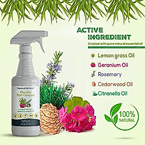 Natural Riches Organic Bug Spray Mosquito Repellent for Kids Insect Repellent for Flies Ticks Outdoor Indoor W/Essential Oils Campers Homes Kitchens Ants Spider Roach Pet Family Safe 16oz