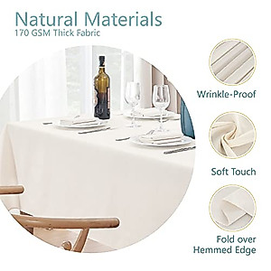 Veblandy Rectangle Tablecloth 52x70 inch Linen Textured Waterproof Table Cloth Stain and Wrinkle Resistant Washable, Decorative Fabric Table Cover for Outdoor and Indoor Use, Ivory
