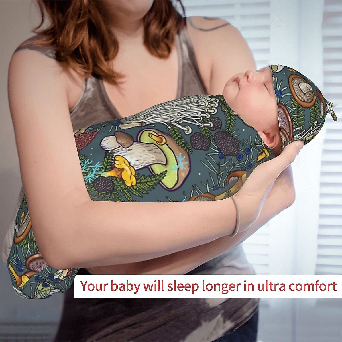 Mushroom Baby Stuff Newborn Swaddle Blanket Cute Baby Swaddle Blankets Soft Stretchy Sleep Sack with Beanie Hat Gifts for Boy Girl