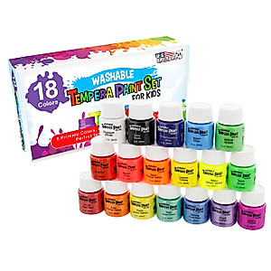 U.S. Art Supply 18 Color Children's Washable Tempera Paint Set - 2 Ounce Wide Mouth Bottles for Arts, Crafts and Posters
