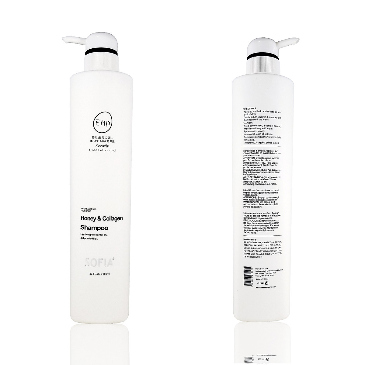 SOFIA EMP Keratin Honey & Collagen Shampoo For Normal to Dry Hair- Increase Gloss, Hydration, Shine 680ml